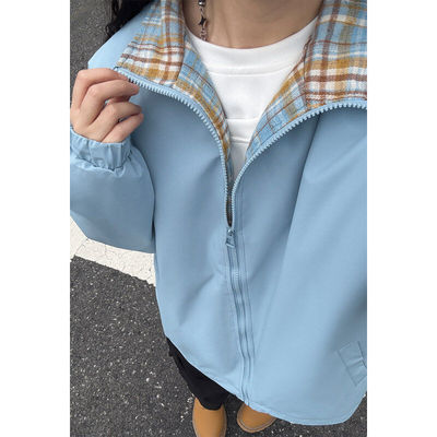 fitcheck美式格子拼接夹克男春季无帽立领棒球服潮牌休闲运动外套