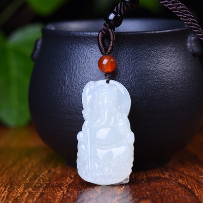 新疆和田玉羊脂玉白玉青白玉关公关二爷吊坠男女士款挂件玉坠玉佩