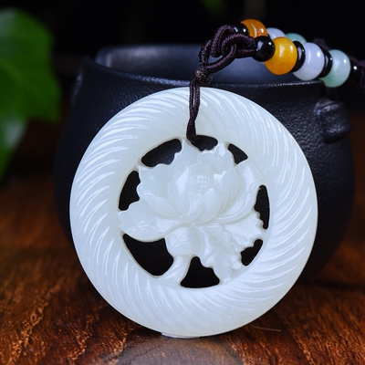 新疆和田玉羊脂玉白玉青白玉富贵牡丹花吊坠男女士款挂件玉坠玉佩