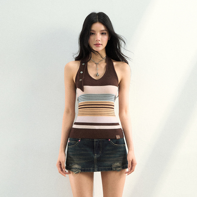 VIAPITTI设计感条纹毛织背心