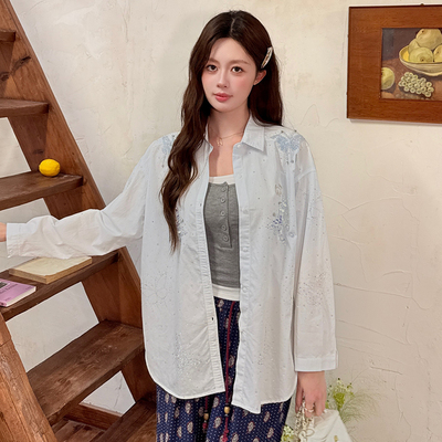 Ciobbur衬衫亮片串珠烫钻蝴蝶