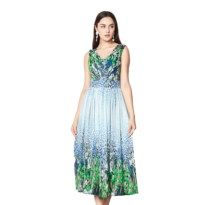 玫而美时尚波西米亚碎花连衣裙女背心裙沙滩裙渡假长裙MXLO19700