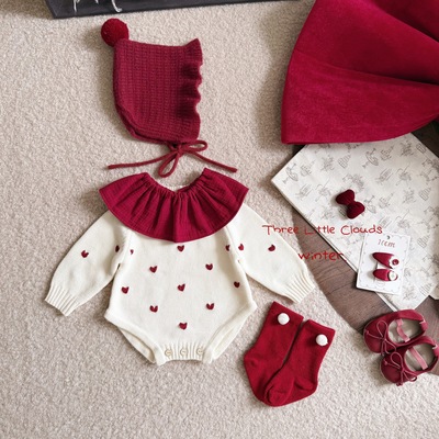 三小朵2944【小甜豆】女宝宝婴幼儿针织哈衣暖气房新年可爱哈衣