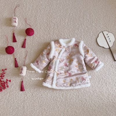 三小朵2914【玉瑶海棠】女宝加绒加厚国风周岁加绒夹棉裙子秋冬