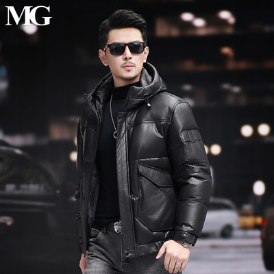进口头层小牛皮真皮羽绒服皮夹克