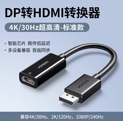 绿联CM796 dp转hdmi转接头4k30HZ高清电脑连接显示器电视65367