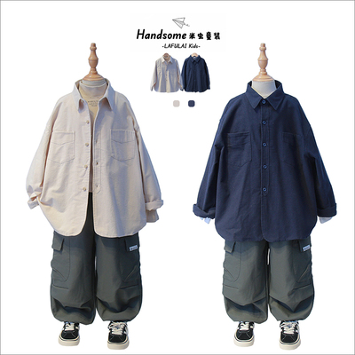 啦芙莱童装儿童磨毛韩版翻领衬衫25秋冬新品男童百搭衬衣上衣6768