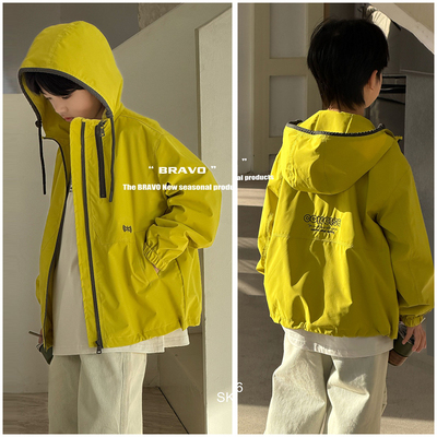 布芮欧童装儿童户外连帽冲锋衣外套26春季新品男童运动上衣16256