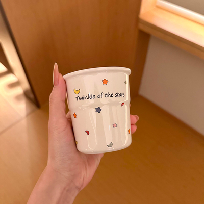 可爱星星陶瓷马克杯黄色水杯咖啡杯ins风早餐牛奶杯高颜值手握杯