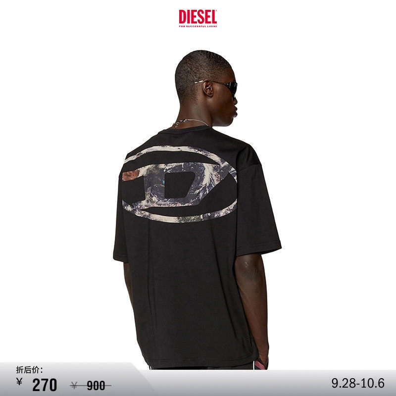 [折扣]DIESEL男士OVAL D LOGO星球印花T恤A110790CATM
