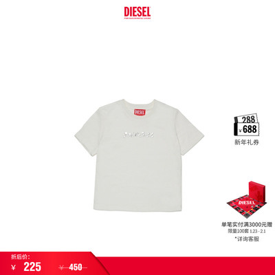 [折扣]DIESEL女童白色圆领短袖T恤J023870GRAM