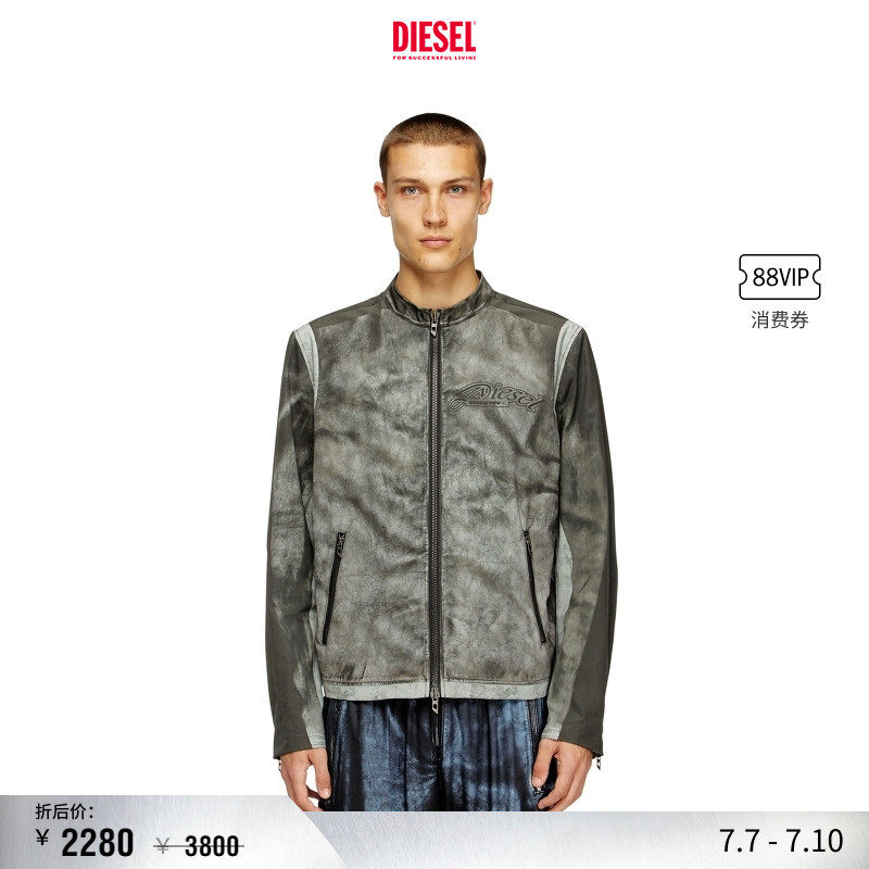 [折扣]DIESEL男士拼色机车夹克外套A185080PLBK