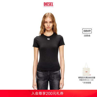DIESEL女士OVAL D黑色粉色修身短袖T恤A199170AHQH