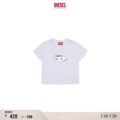 [折扣]DIESEL女童OVAL D白色圆领短袖T恤J02371KYAUN