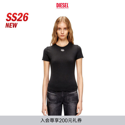 [新款]DIESEL女士26春夏OVAL D黑色粉色修身短袖T恤A199170AHQH