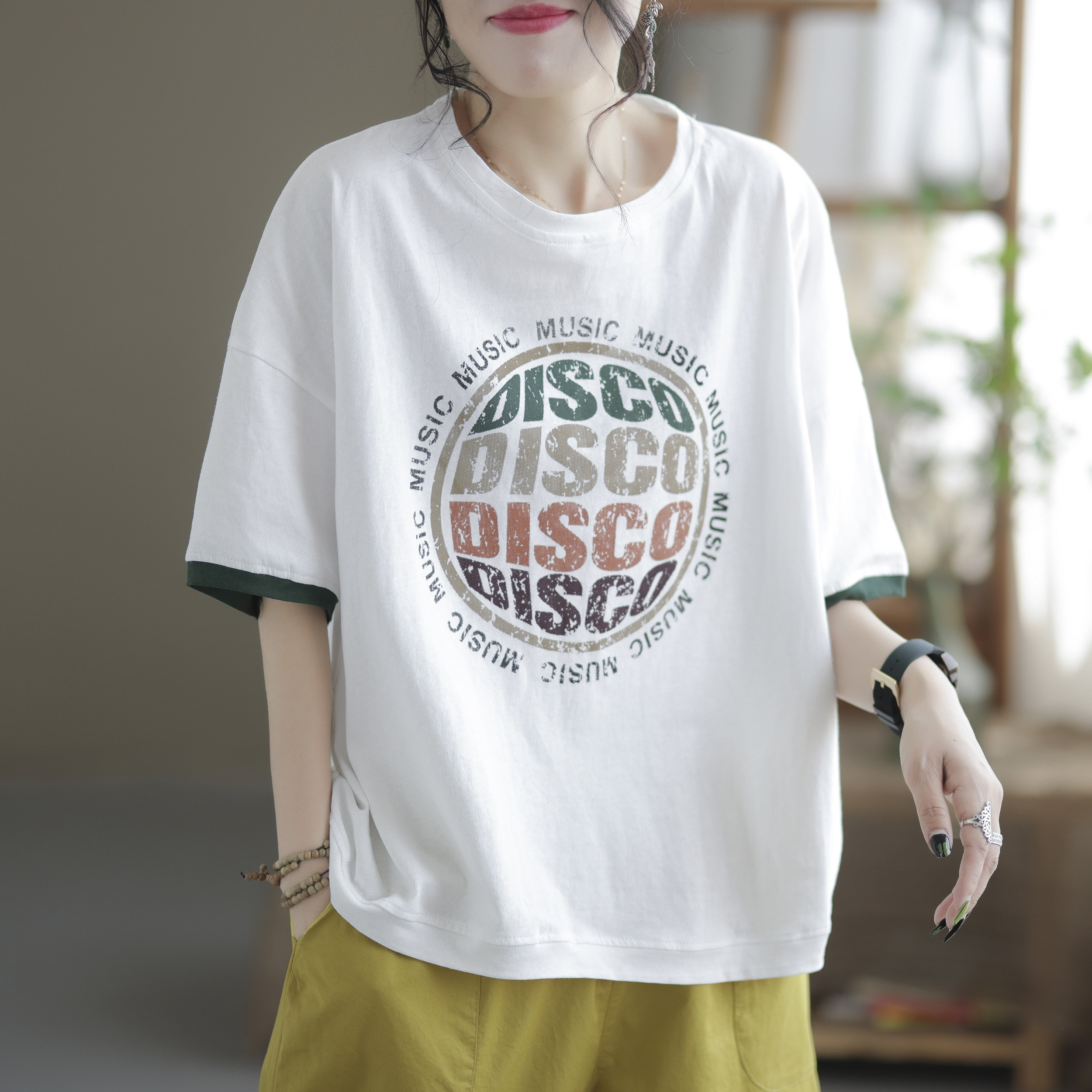 外贸出口品牌折扣女装清仓休闲宽松印花短袖T恤文艺时尚百搭上衣