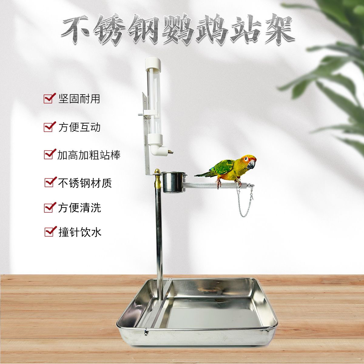 鹦鹉站架盆玄凤牡丹虎皮脖圈套小太等不锈钢材质训练链子撞针饮款