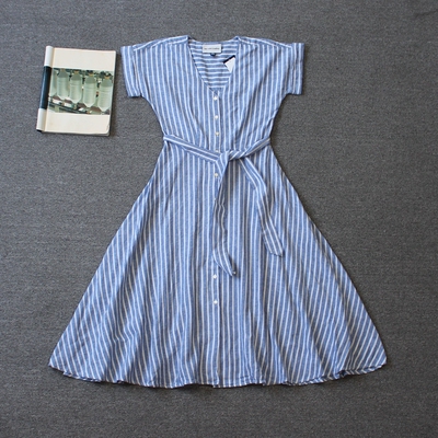 乐福佬仁 齐下副线 撤柜 女装条纹 收腰连衣裙 D16 we shitoday