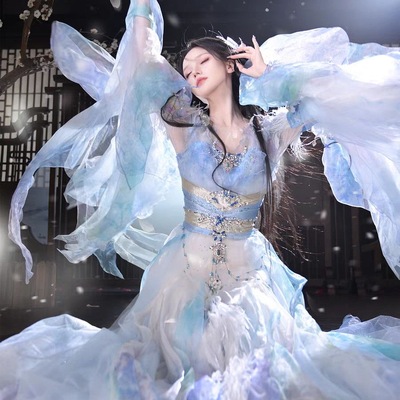 新品【四季神女】子颂游园惊梦美学超仙重工款齐胸连衣裙烫花羽袖