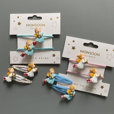 英国Monsoon儿童发卡星星可爱天使宝宝亮粉对夹银丝发夹扎头绳