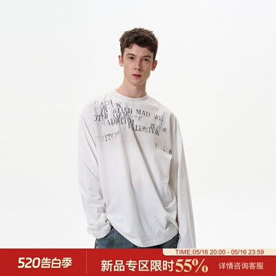 MADWITCH不规则印花做旧长袖T恤