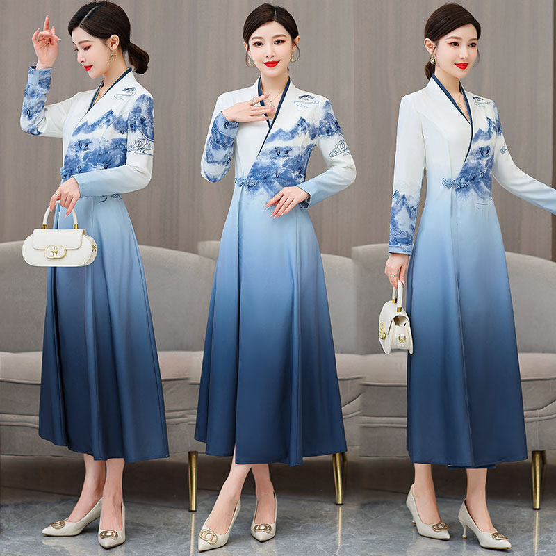 旗袍新中式女装中国风2026春季新款长袖复古茶服汉服改良版连衣裙