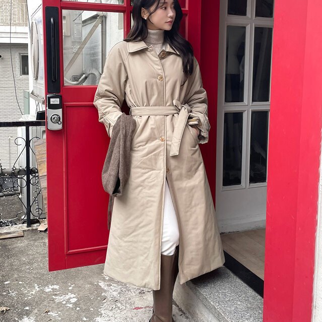尺寸已更新 韩国chic 法式经典气质风衣款保暖系带棉服大衣外套