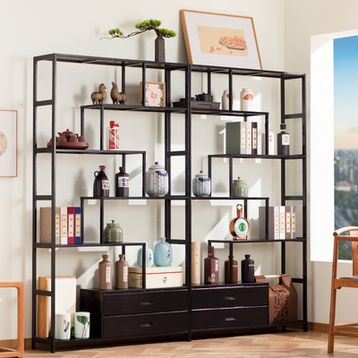 新中式多宝阁博古架茶叶展示陈列柜客厅古董小摆件置物架隔a0054