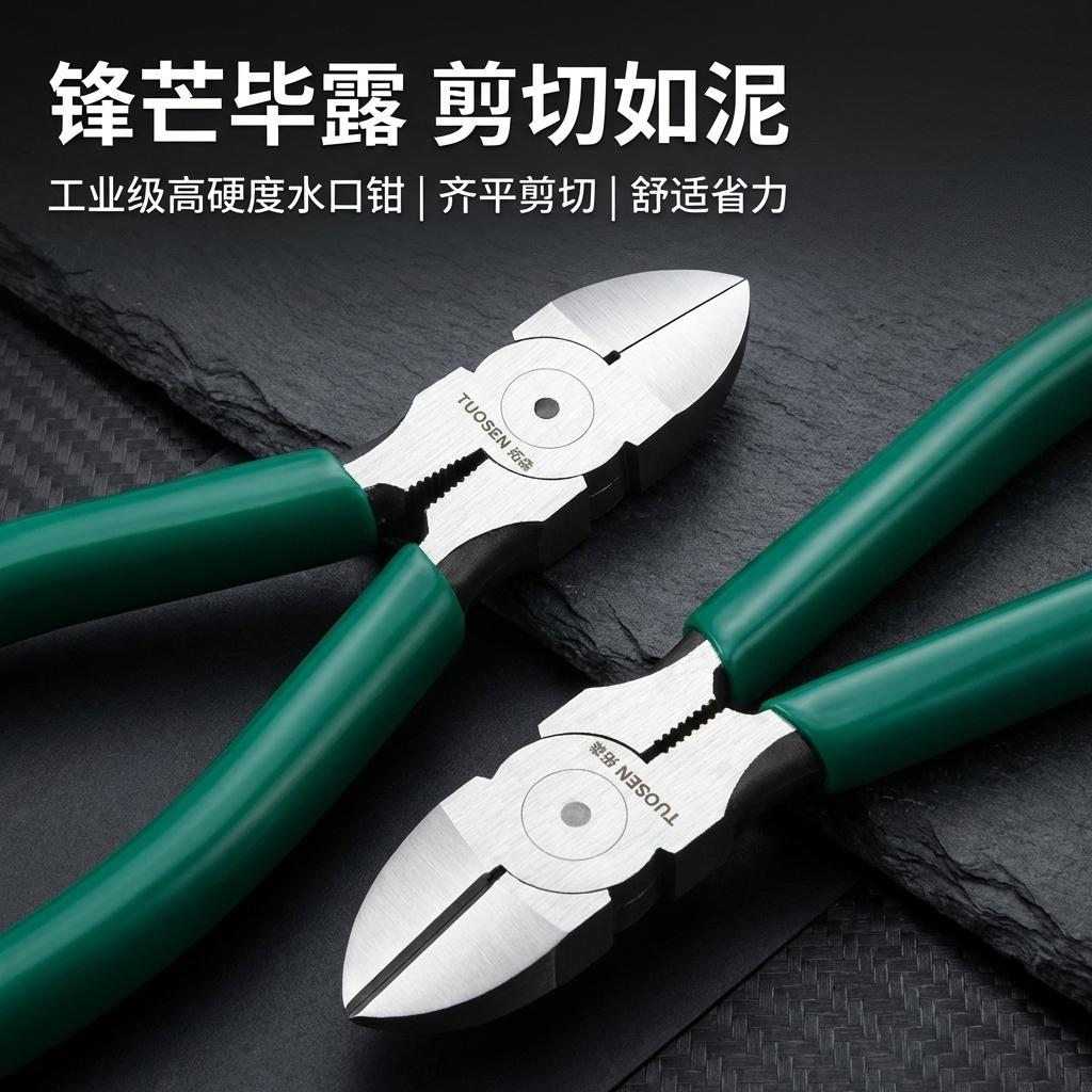 拓森工具水口钳电子电工斜口钳工业偏口钳子斜嘴钳6寸水口钳剪钳
