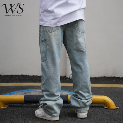 浅蓝色休闲牛仔裤男复古破洞