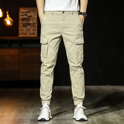 men Casual trousers chino cotton cargo pants jogger khaki