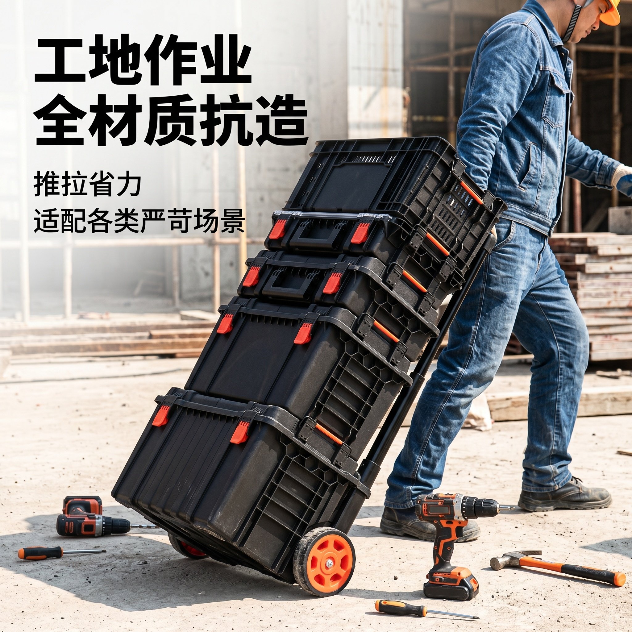 大号拉杆工具箱多功能维修工具收纳加厚PP 料抗压耐磨