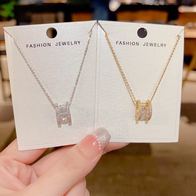 新款小众满钻H字母超闪锁骨链女