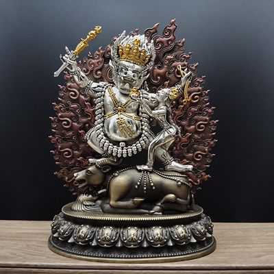 藏式纯铜做旧白铜鎏银阎魔敌佛像俱誓法王像家居摆件佛堂寺庙供