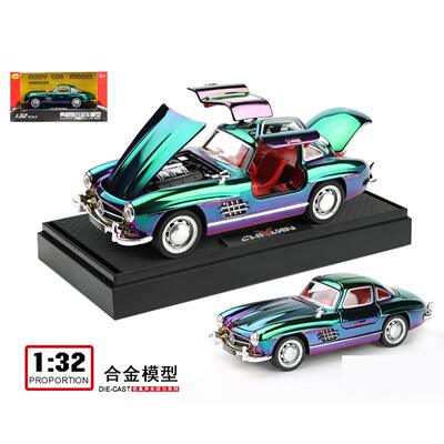 新款1:32奔驰300SL跑车古典轿车合金儿童玩具车模型声光开门21028