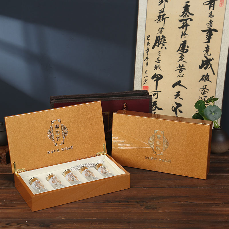 新款土豪金熊胆粉胶囊包装盒礼盒空盒子大容量5瓶木盒油漆盒定制