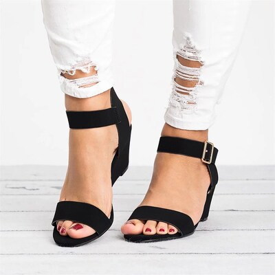 Wedge Heels Buckle shoes Women summer sandals Big size40- 43