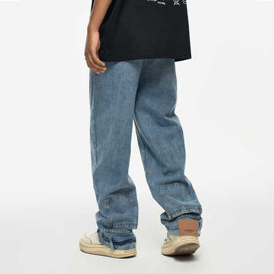 宽松水洗小众高街破洞直筒倒装裤