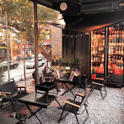 露营风酒吧咖啡厅桌椅组合网红烧烤酒馆奶茶店外摆商用折叠桌椅