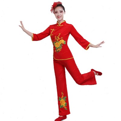 秧歌服演出服成人女中老年广场舞扇子舞民族套装舞蹈服装2019新款