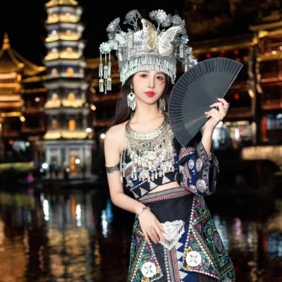 新款贵州少数民族苗族银饰苗银头饰舞台演出帽子苗族舞蹈配饰