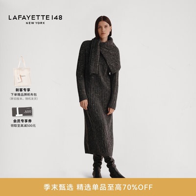 LAFAYETTE148/拉飞逸多尼戈尔粗棒针织羊绒连衣裙日常长袖休闲裙