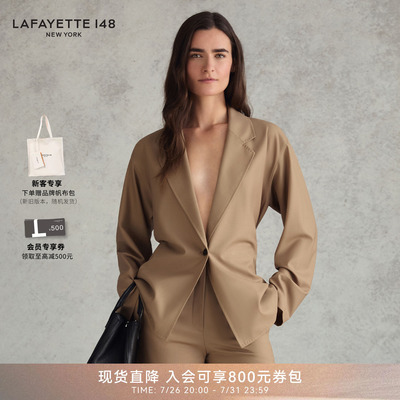 LAFAYETTE148/拉飞逸 单扣收腰系带轻薄羊毛呢西装时尚长袖短外套