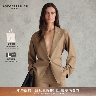 LAFAYETTE148/拉飞逸 单扣收腰系带轻薄羊毛呢西装时尚长袖短外套