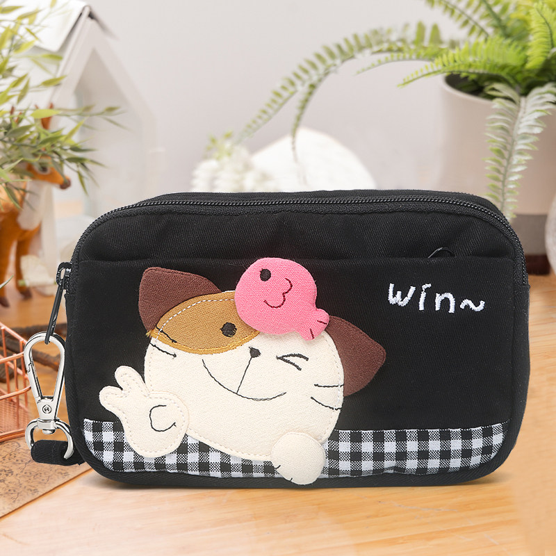 Kine猫 开心猫手拿包日系卡通可爱棉布创意女小巧手拎手挽收纳包