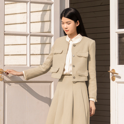 NUTS冬新款法式复古通勤小香风气质直筒短款外套女4420401A1-899