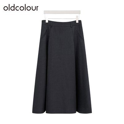 oldcolour欧珂春秋季纯色简约通勤百搭休闲A字长裙女BR110608A1