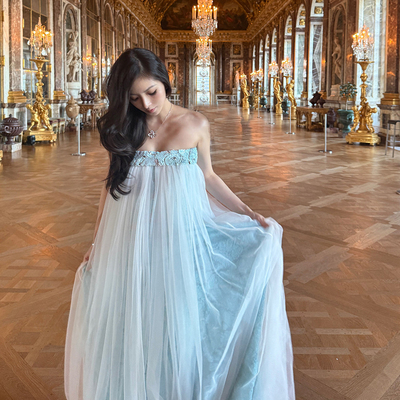 美鱼同款TENSION ARCHIVE印度手工坊亮片珍珠绣网纱抹胸裙仙女