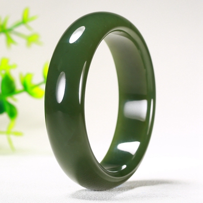 久龙玉器】天然保真 新疆和田玉且末蓝手镯和田手镯菠菜绿76.70g