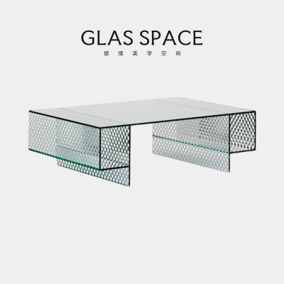 圆形波点图案玻璃茶几未来感设计